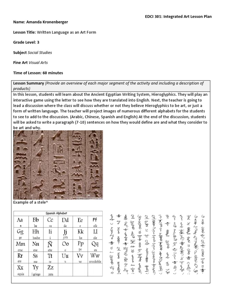 Ancient Egyptian Hieroglyphics Lesson Plan | PDF | Egyptian Hieroglyphs ...