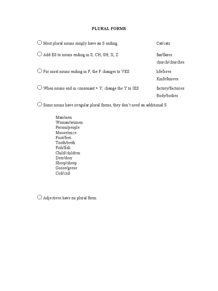 Plural Forms and Common Errors | PDF