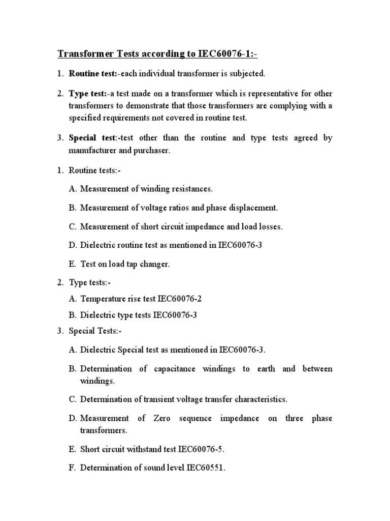 Transformer Testing per IEC 60076 Standards | PDF | Science ...