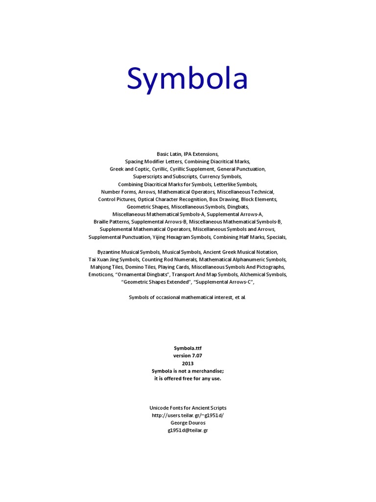 Symbola: Symbola - TTF 2013 Symbola Is Not A Merchandise It Is Offered ...
