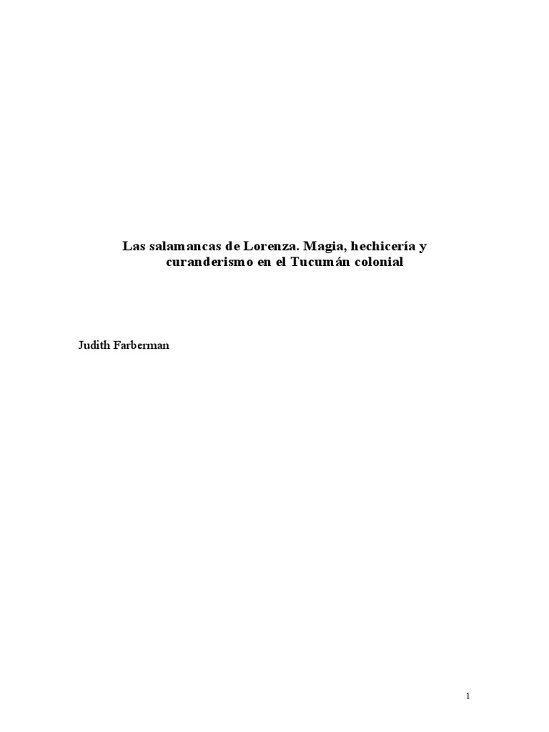 Las Salamancas de Lorenza - Judith Farberman | PDF | Brujería | Sociedad