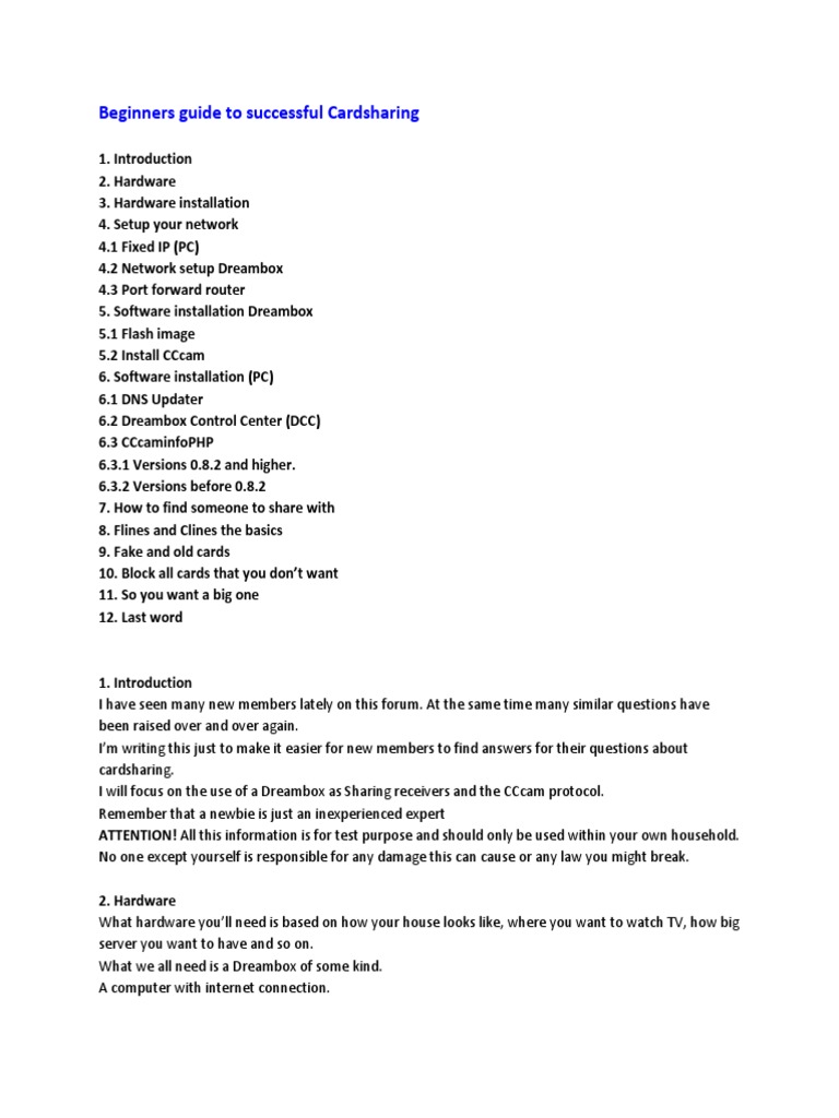 Beginners Guide To Successful Cardsharing PDF | PDF | Computer Network ...