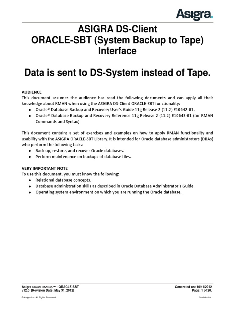 Asigra - Rman Interface - Description | PDF | Backup | Oracle Database