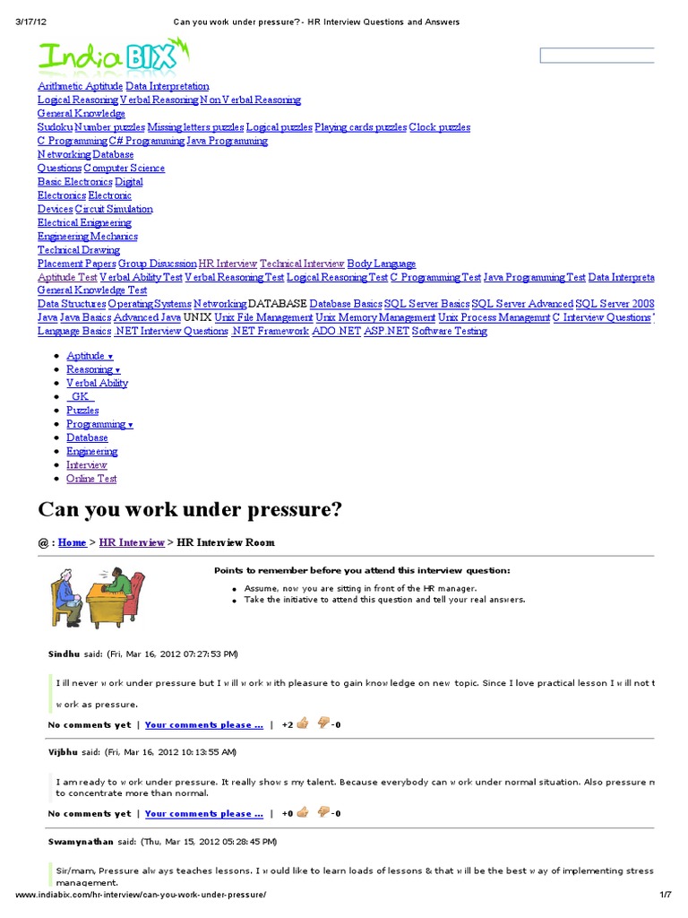 Can You Work Under Pressure - HR Interview Questions and Answers | PDF | Databases | Computer ...
