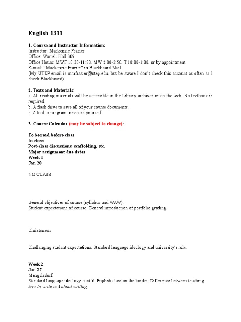 English 1311: Writing Studies Course Guide | PDF