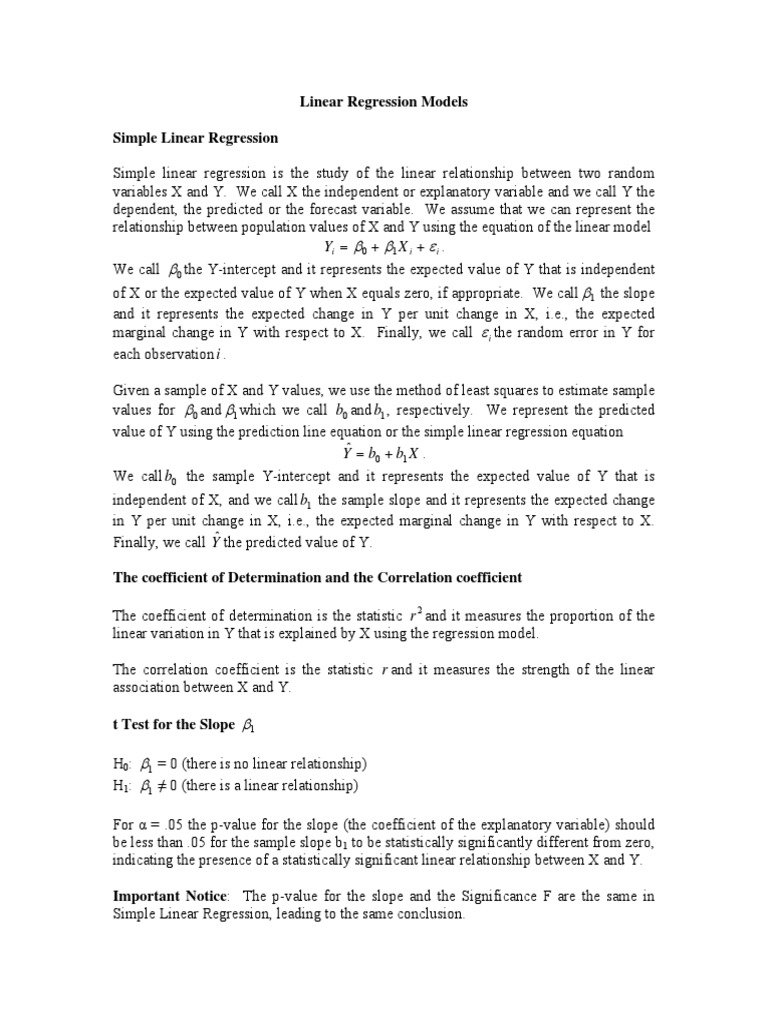 Linear Regression Models | PDF | Regression Analysis | Correlation And Dependence
