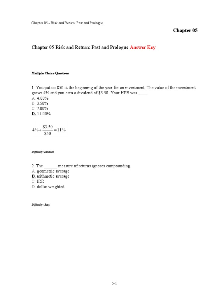 Risk and Return Analysis Quiz | PDF | Mathematical And Quantitative ...