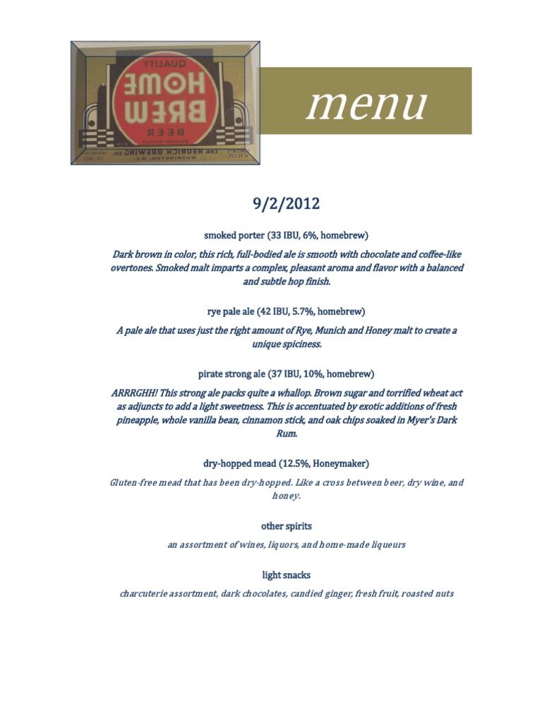 Homebrew Beer and Mead Menu | PDF