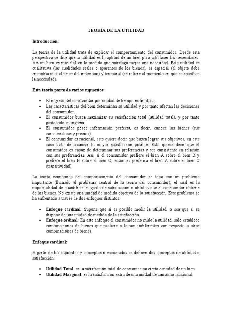 Teoria de La Utilidad | PDF | Utilidad marginal | Los consumidores