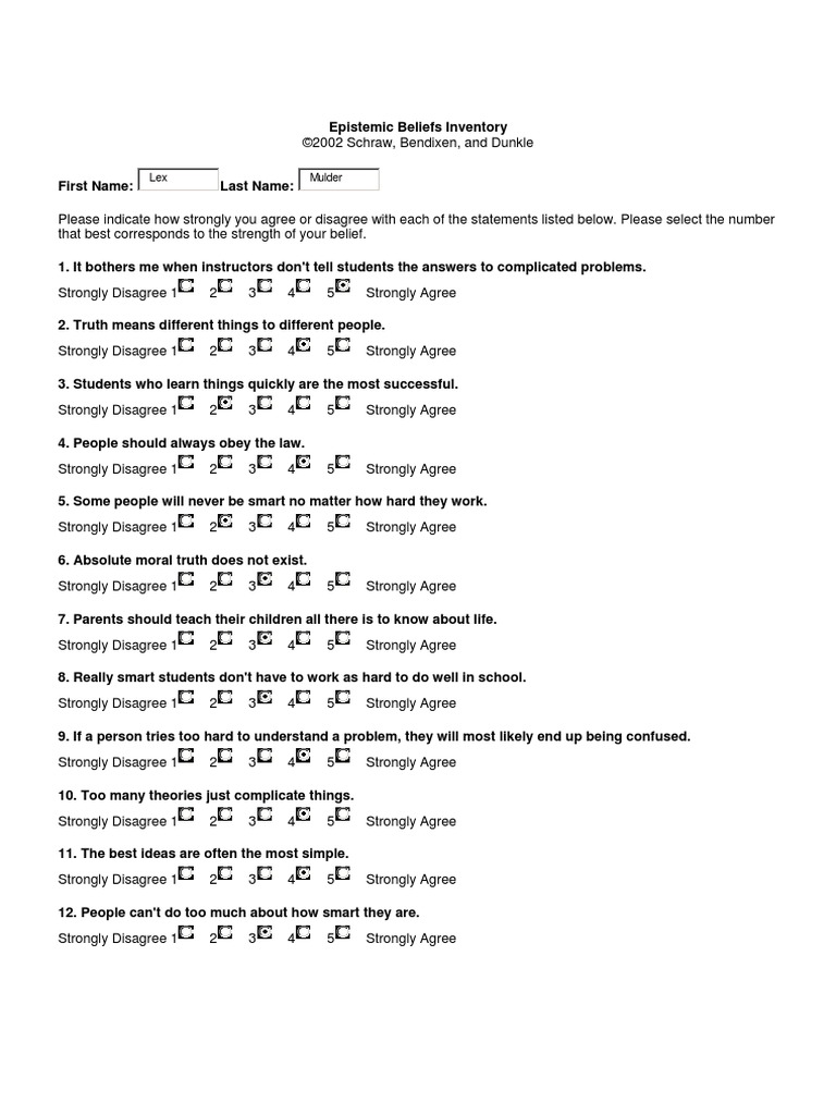 Epistemic Beliefs Inventory | PDF | Objectivity (Philosophy) | Epistemology