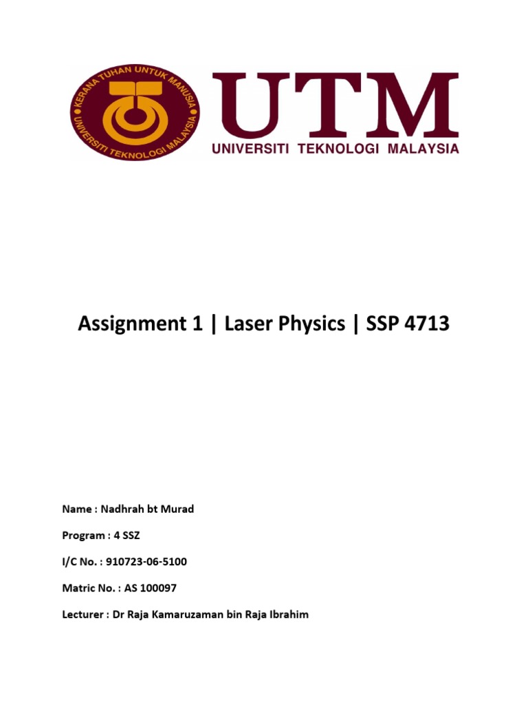 Assignment 1 Laser Pdf Laser Fluorescence