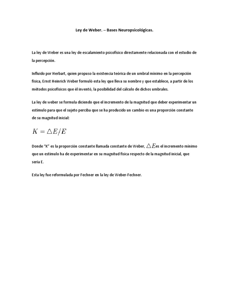 Ley de Weber: Fundamentos y Fórmula | PDF