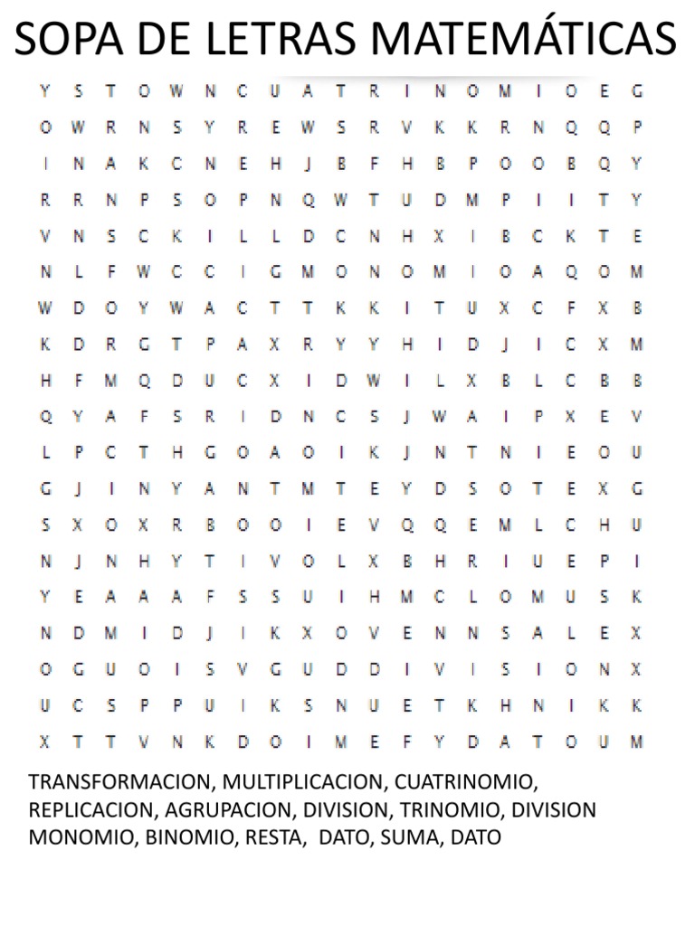 Sopa de Letras Matemáticas | PDF
