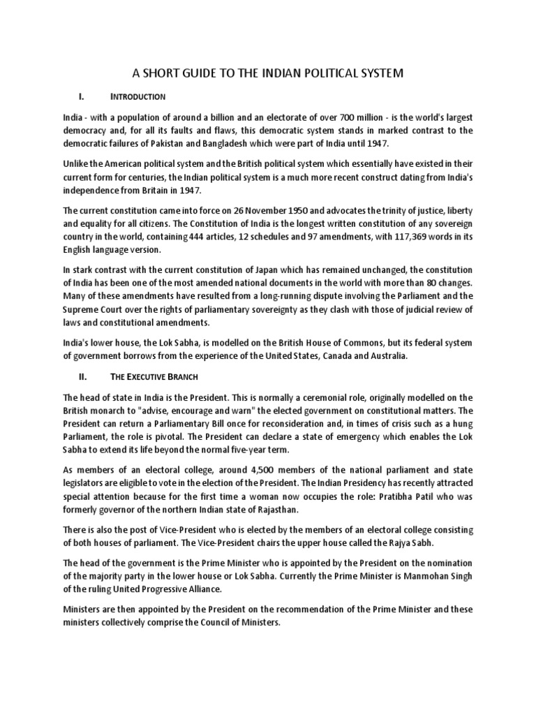 A Short Guide To Indian Political System | Download Free PDF | Indian ...