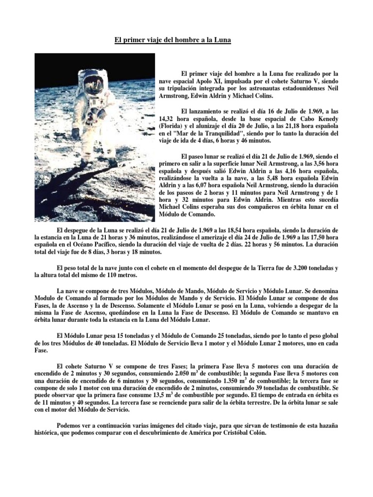 El Primer Viaje Del Hombre A La Luna | PDF | Curiosidad (Rover ...