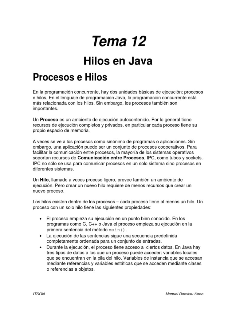Hilos en Java: Programación Concurrente | PDF | Hilo (Computación) | Proceso (Computación)