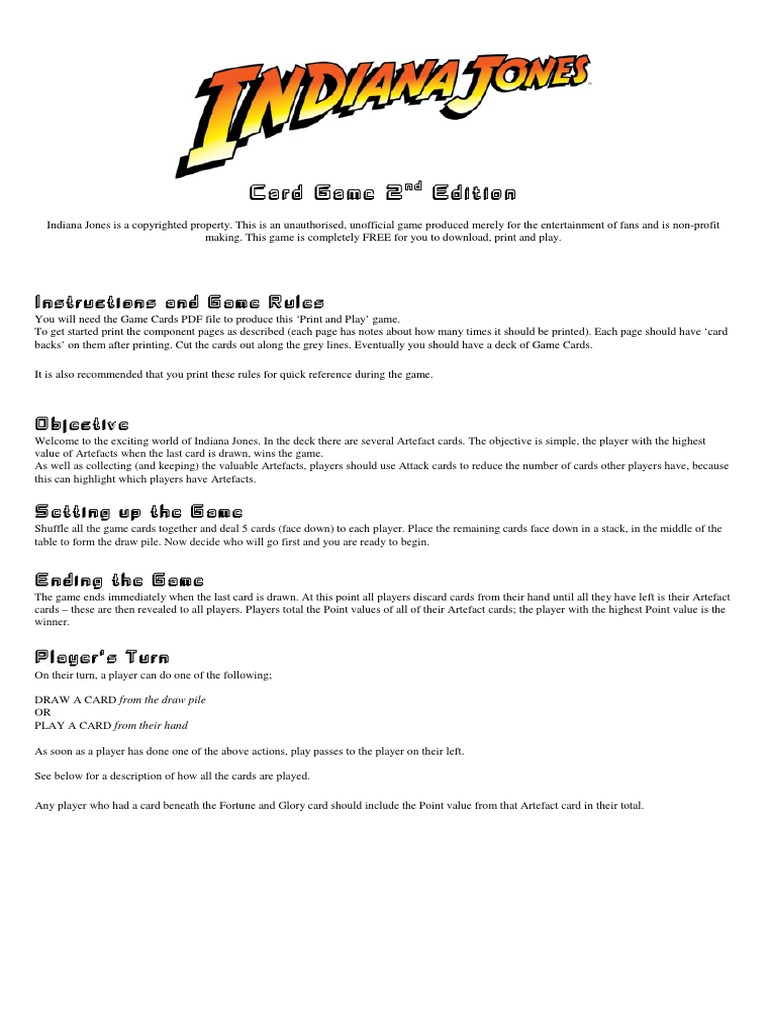 Indiana Jones Game Rules | PDF | Playing Cards | Ephemera