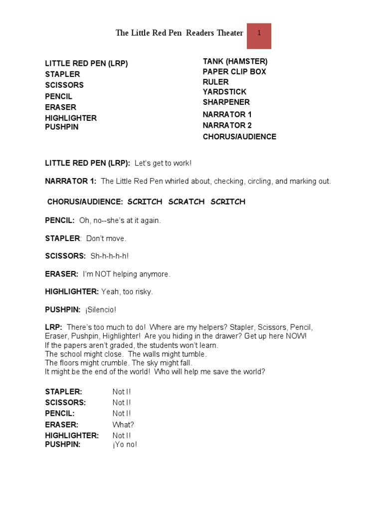 The Little Red Pen Readers' Theater | Download Free PDF | Stationery ...
