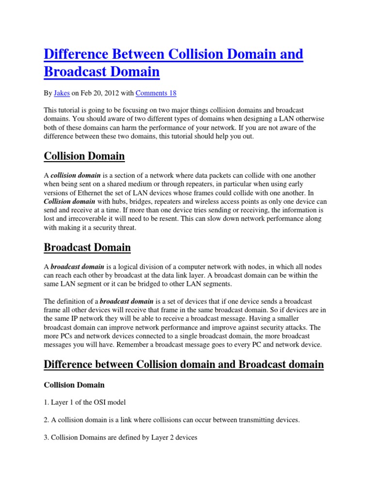 Collision vs Broadcast Domains Explained | PDF | Network Switch ...