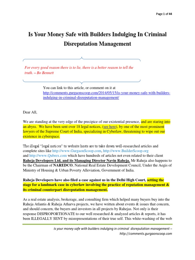 Is Your Money Safe With Builders Indulging in Criminal Disreputation ...