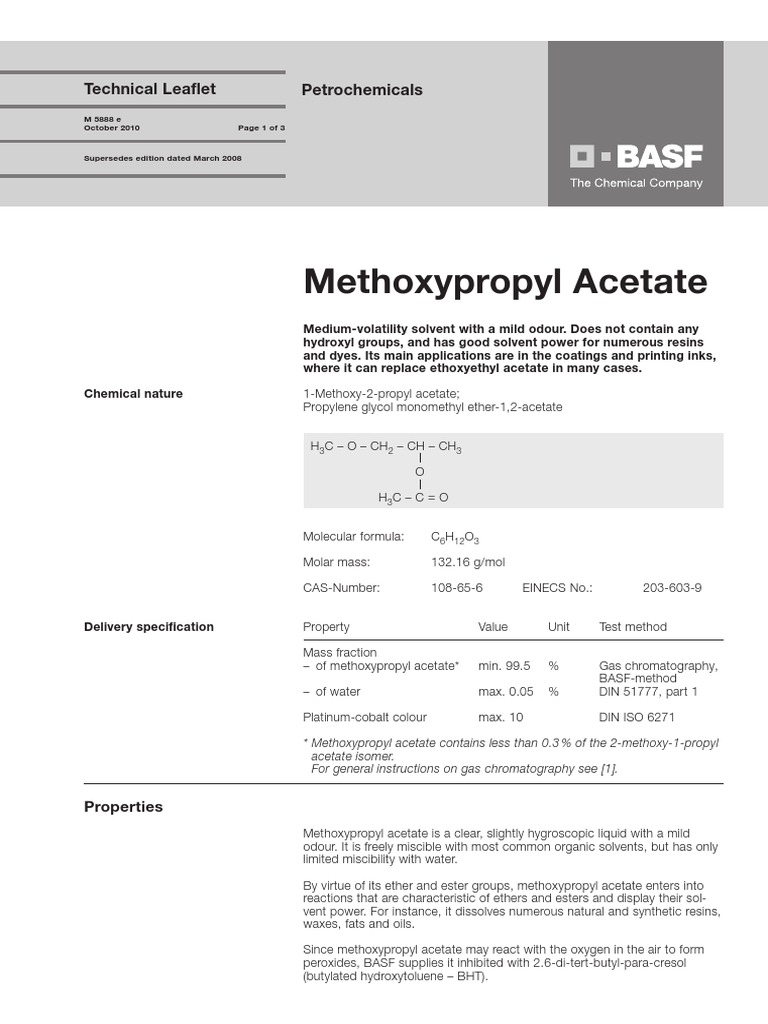 Methoxypropyl Acetate (MPA) | Download Free PDF | Solvent | Ester