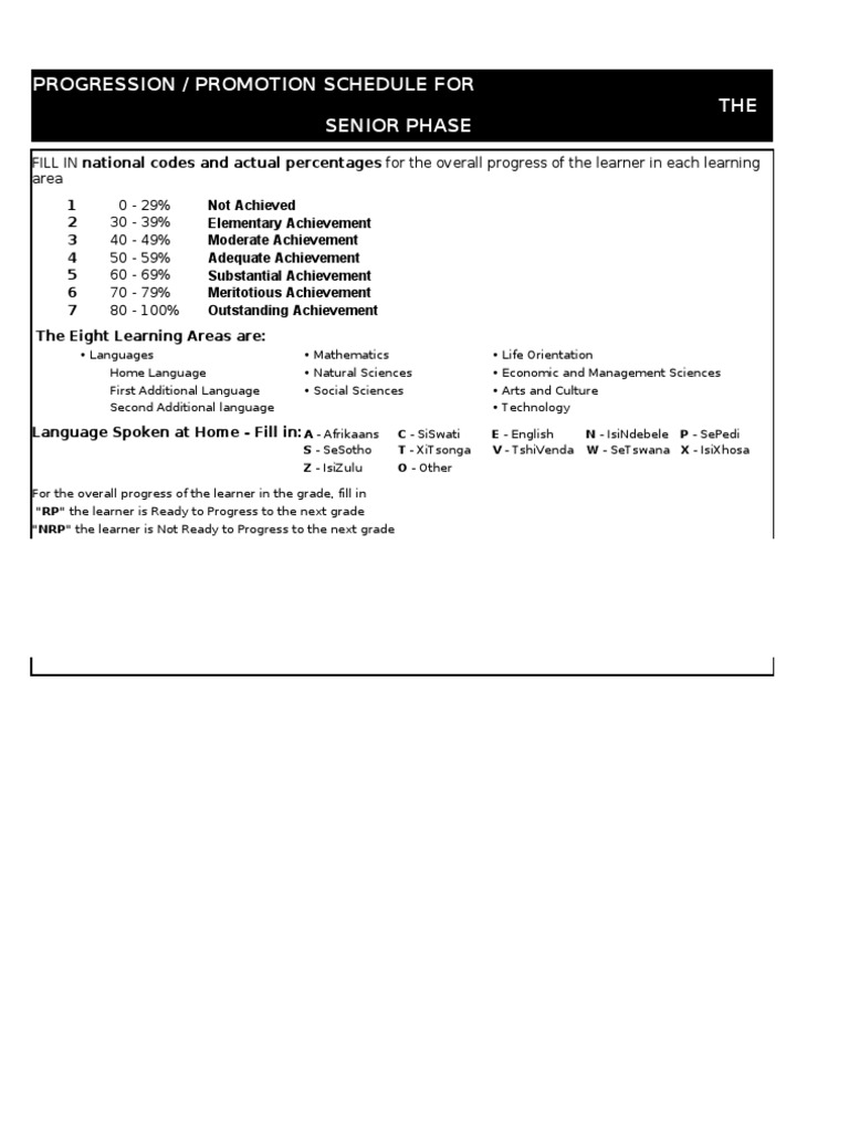 Senior Phase Progression Schedule | PDF | Semiotics | Languages