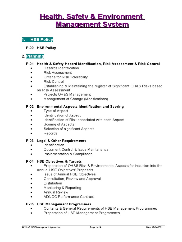 HSE Management System | Quality Of Life | Prevention