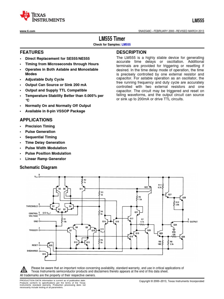 LM555 Timer: Features Description | PDF