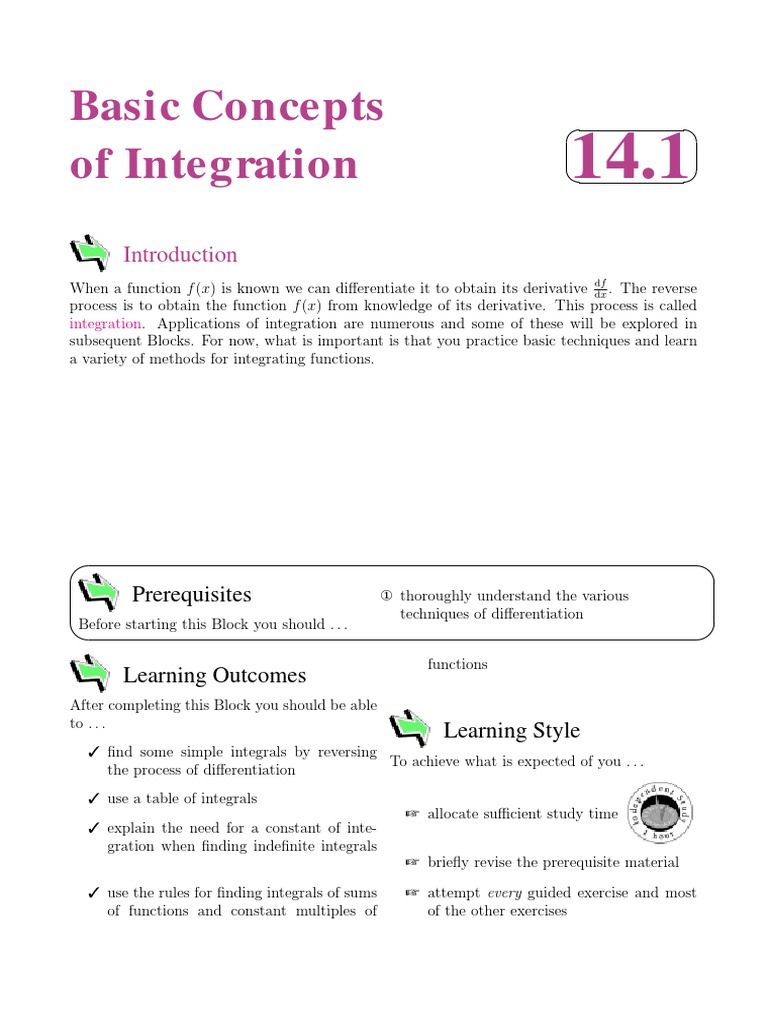 Basic Concepts of Integration | PDF