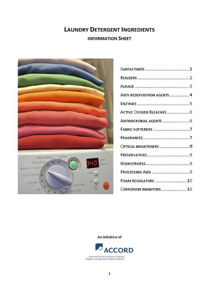 Laundry Detergent Ingredients Info Sheet | PDF | Home & Garden