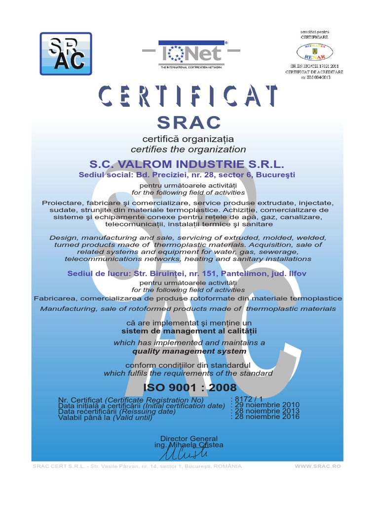 Certificat ISO 9001-2008 | Industries | Technology