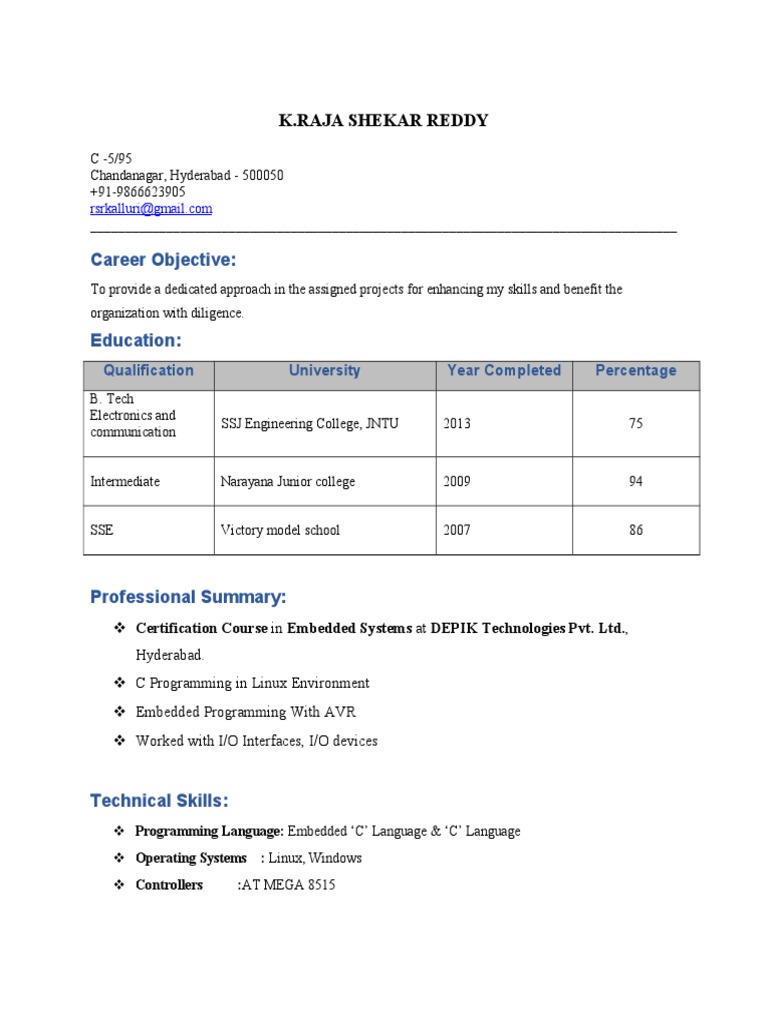 Career Objective:: K.Raja Shekar Reddy | PDF