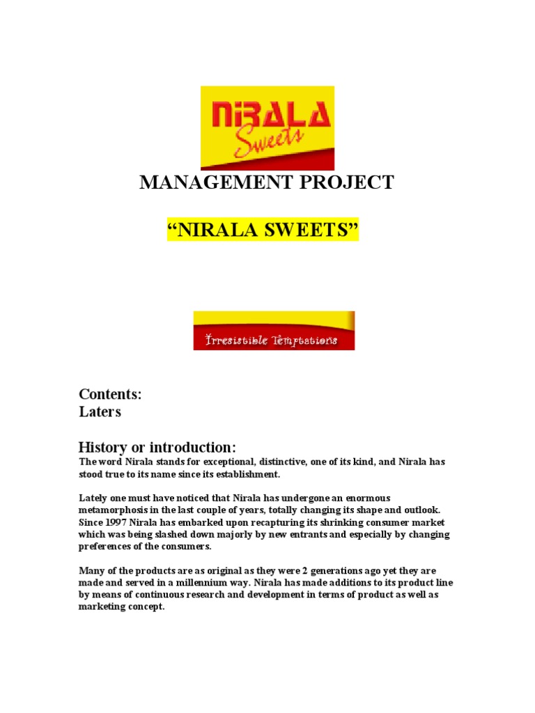 Management Project "Nirala Sweets" | PDF | Candy | Marketing