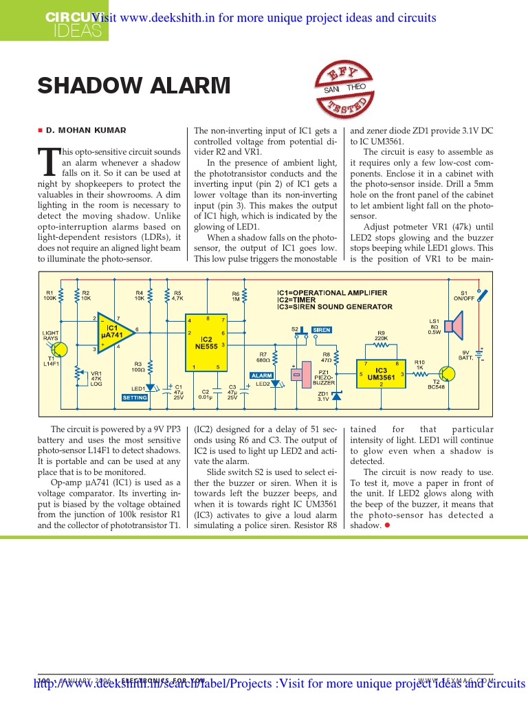 Shadow Alarm Circuit IDEAS | PDF | Operational Amplifier | Electricity