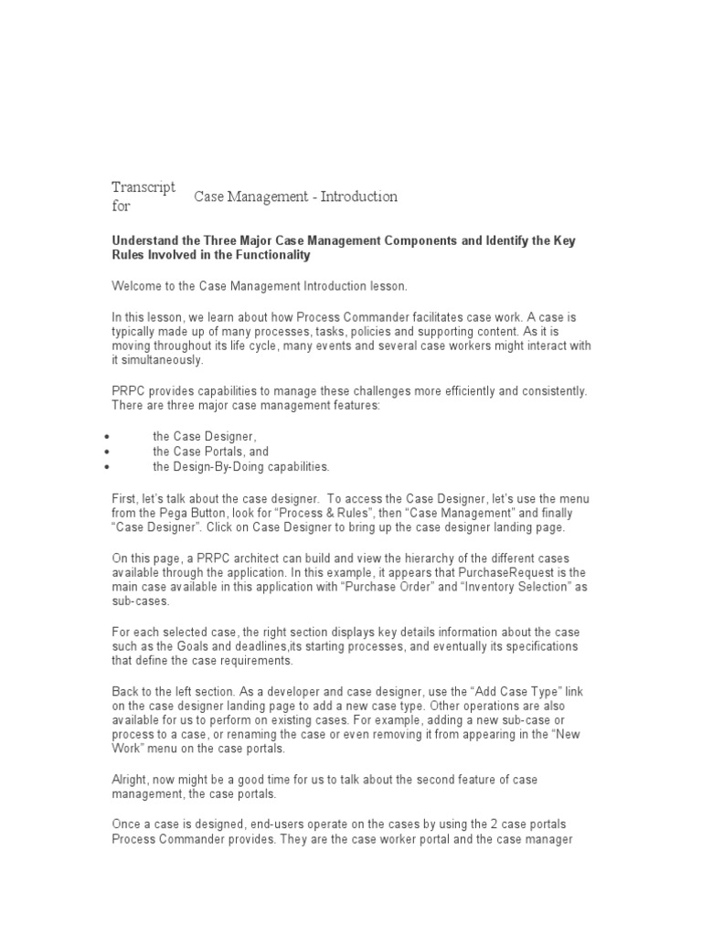 Transcript For Case Management - Introduction | PDF | System Software ...