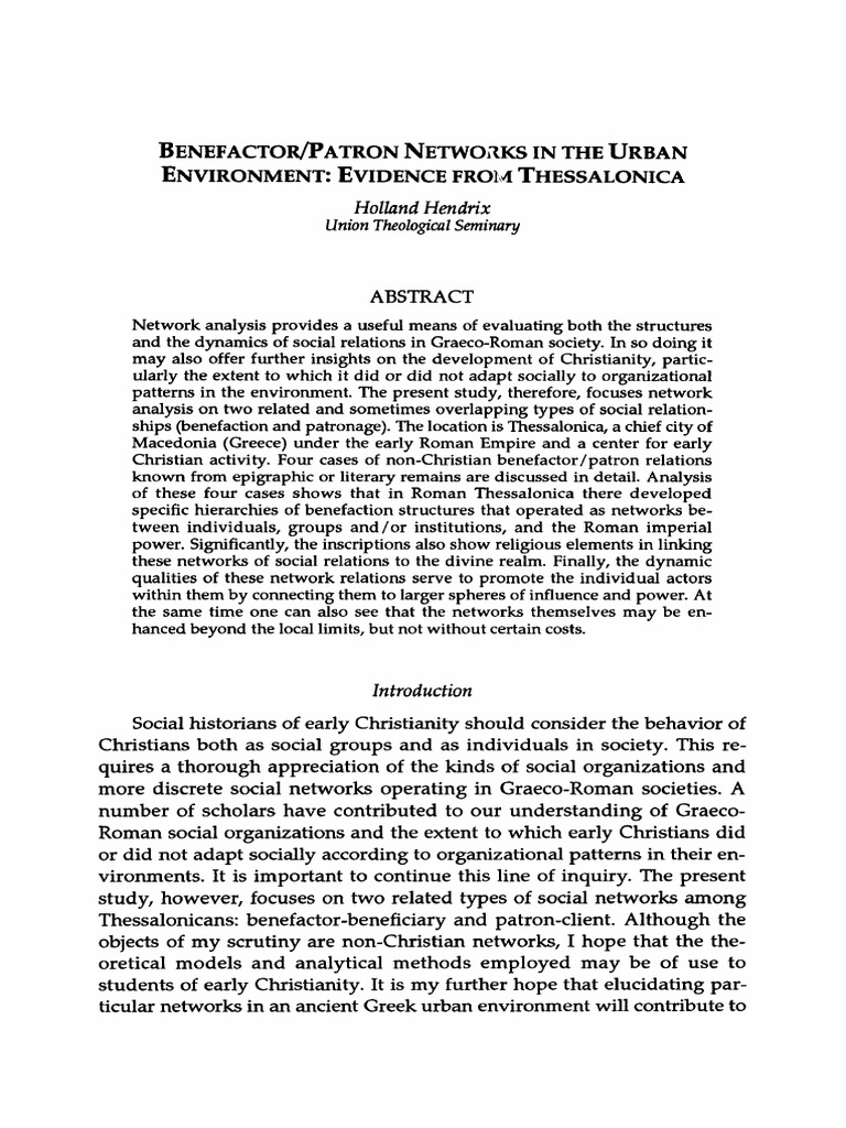 Benefactor-Patron Society in Thessalonica | PDF | Social Network ...