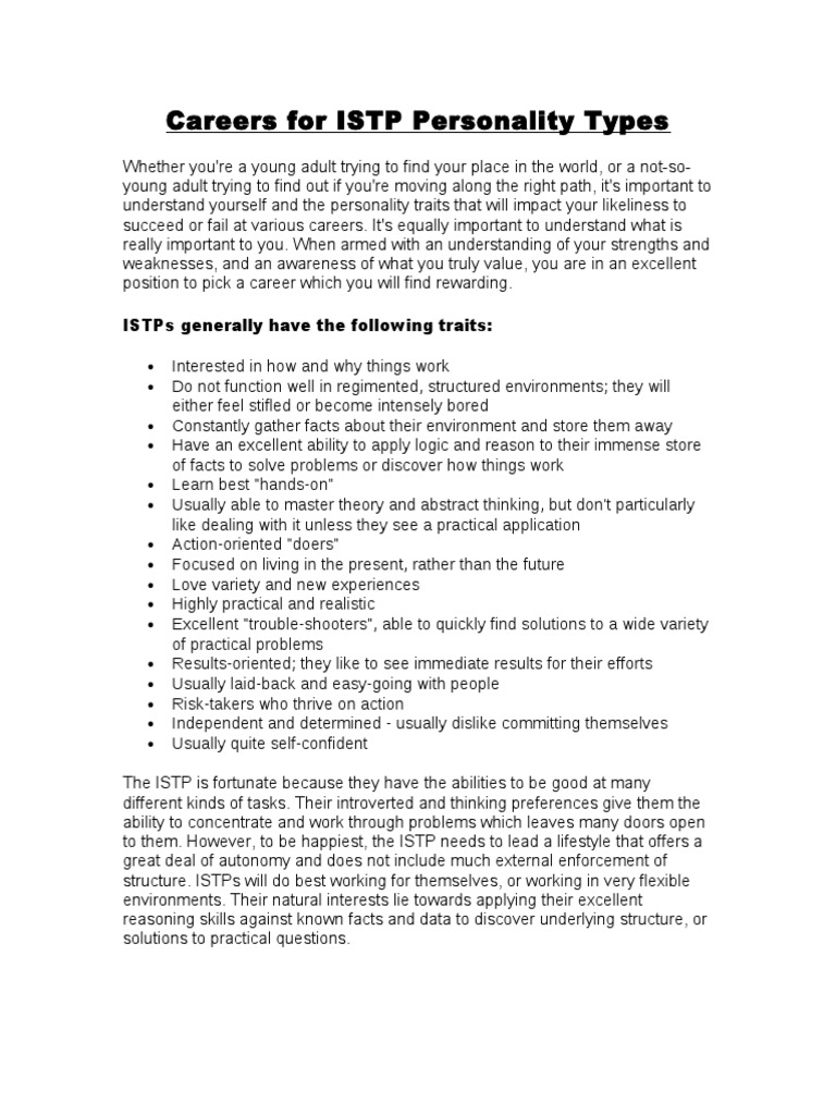 ISTP Guide | PDF | Psychological Concepts | Cognition