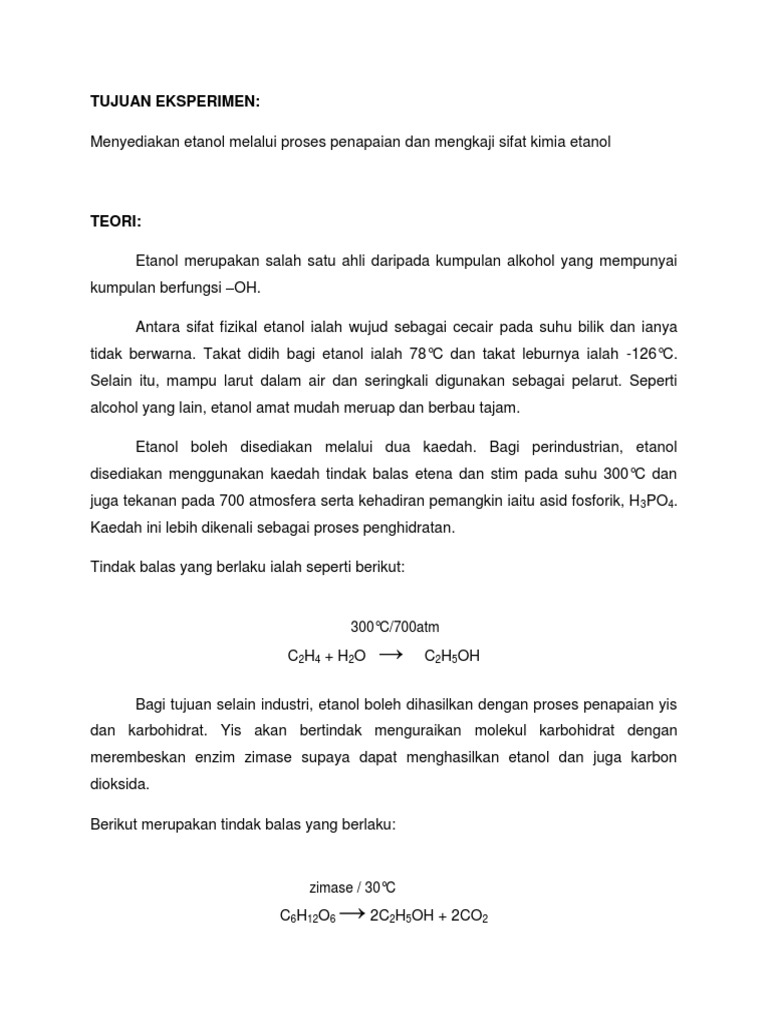 Eksperimen Penyediaan Etanol | PDF