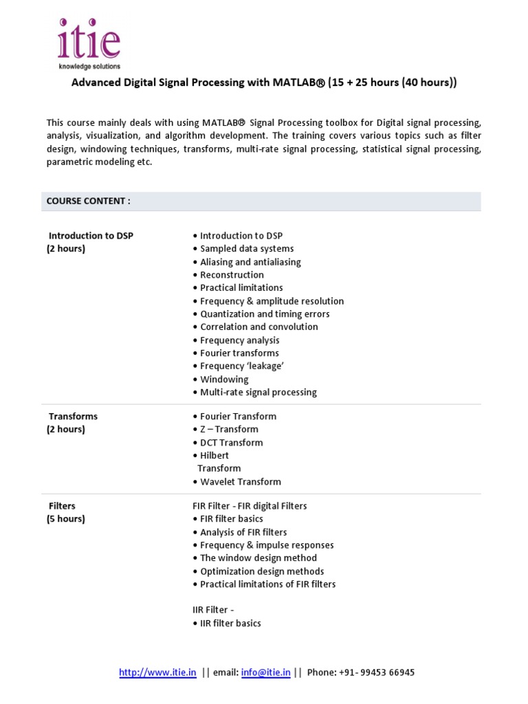 Advanced DSP Training with MATLAB | PDF | Digital Signal Processing ...