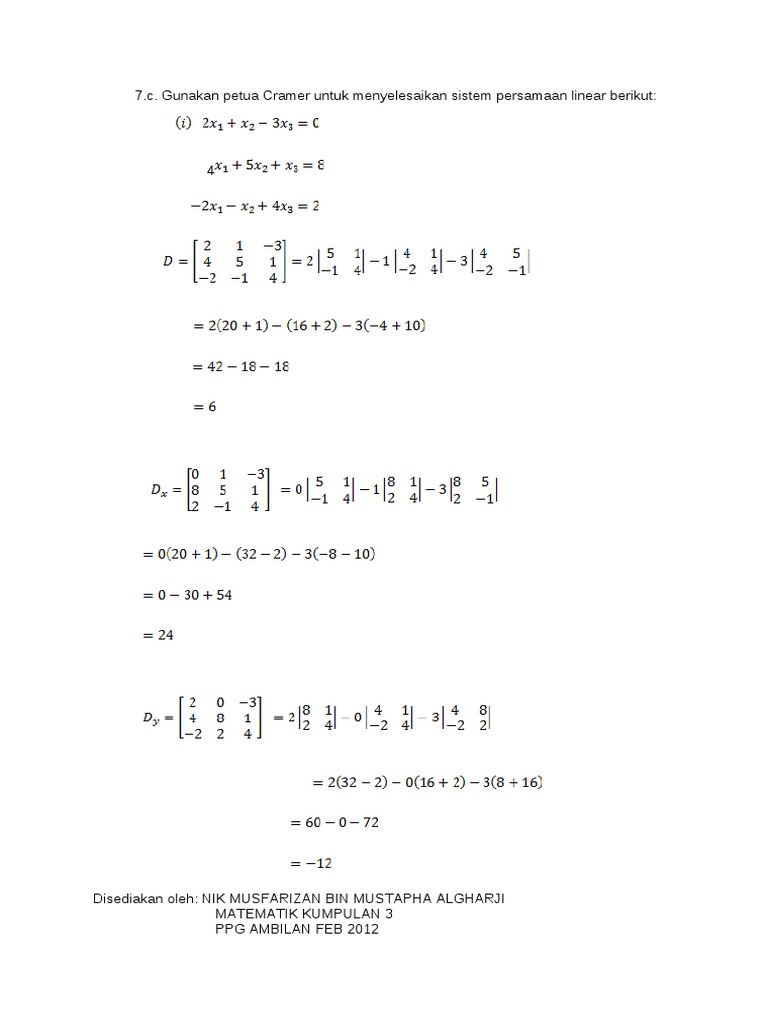 MTE3110 Algebra Linear Petua Cramer | PDF