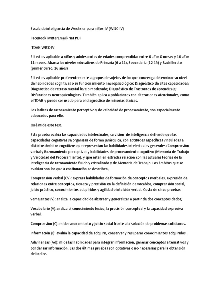 Análisis completo de la Escala de Inteligencia de Wechsler para Niños ...