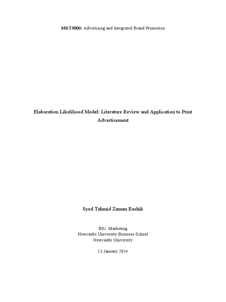 Elaboration Likelihood Model: Literature Review and Application To ...
