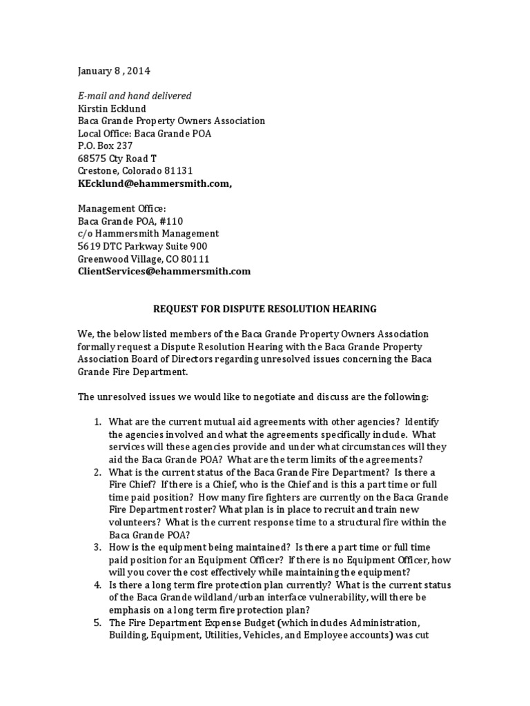 01 06 14 Request For Dispute Resolution Hearing | PDF