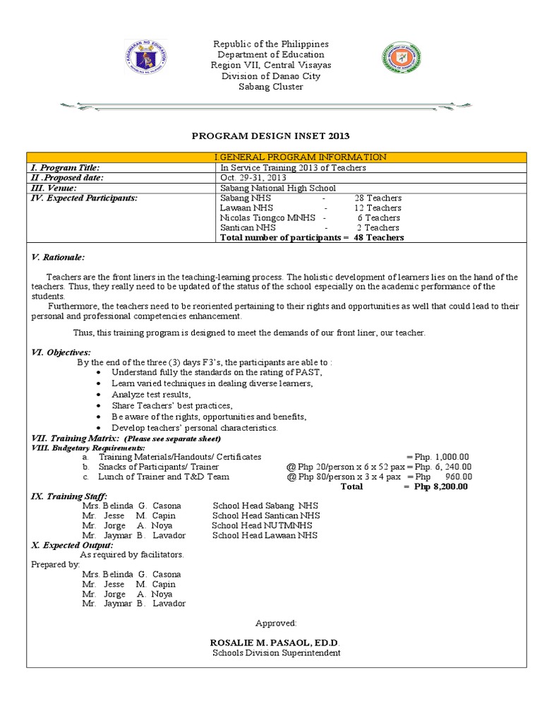 Program Design Inset 20133 | PDF | Education Theory | Quality Of Life
