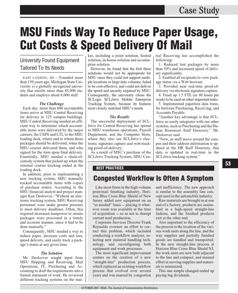 SCLogic MSU Mail Magazine Article | PDF | Mail | Service Industries