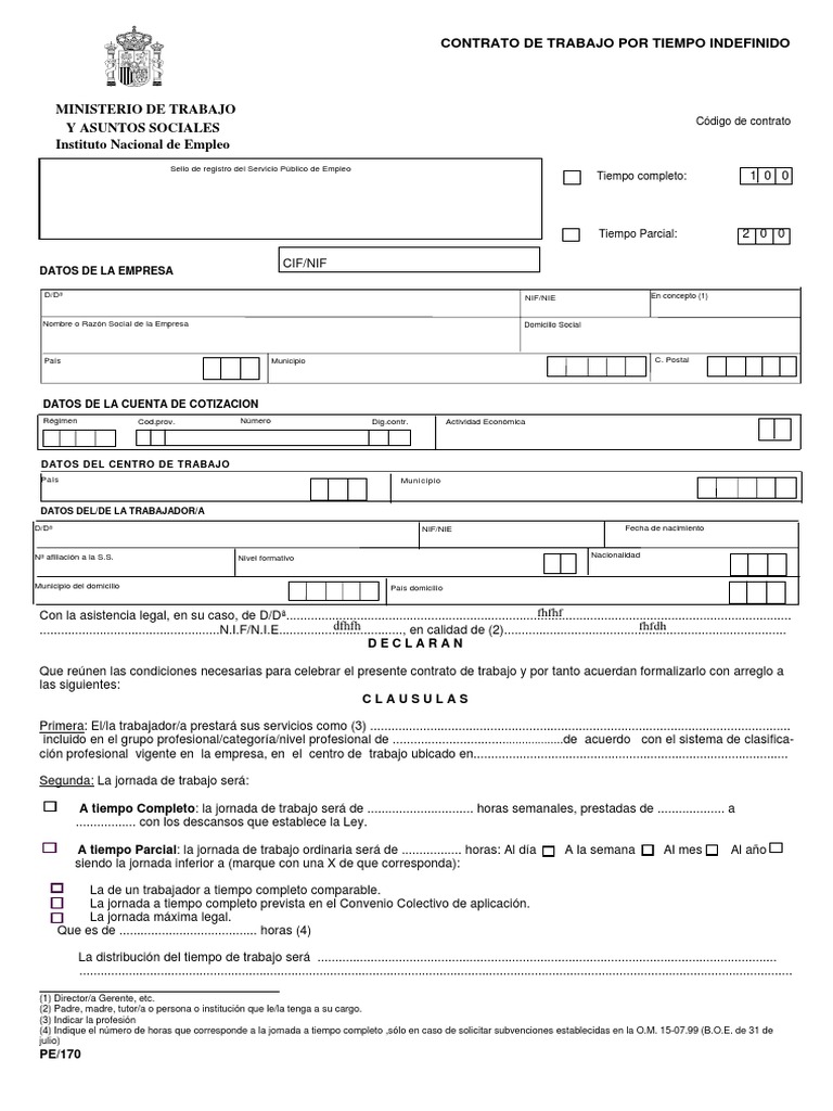 Pe-170 Ejemplo de Contrato Indefinido | PDF | Tiempo de trabajo | Derecho laboral