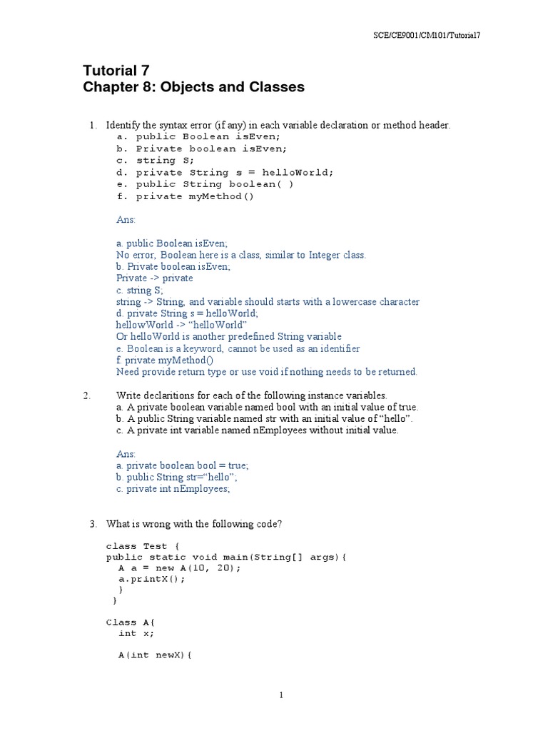 Tut 7 Sol Objects And Classes Pdf Boolean Data Type Mathematical