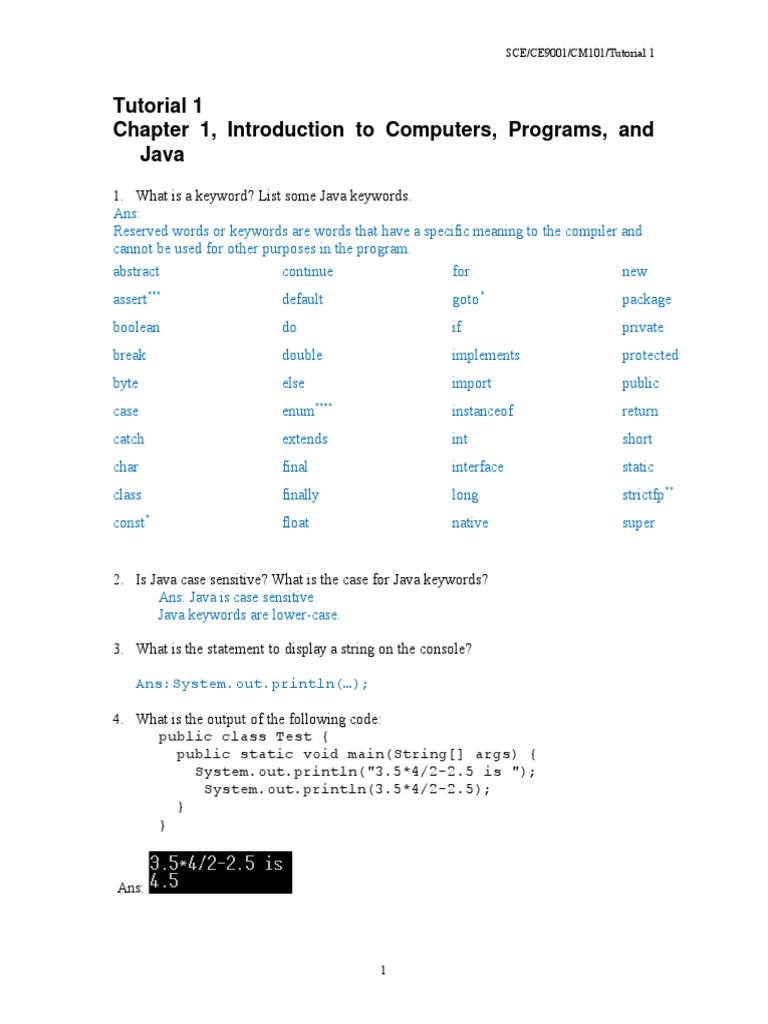 Tut 1 Sol Introduction To Computers Programs And Java Download Free Pdf Java 5597