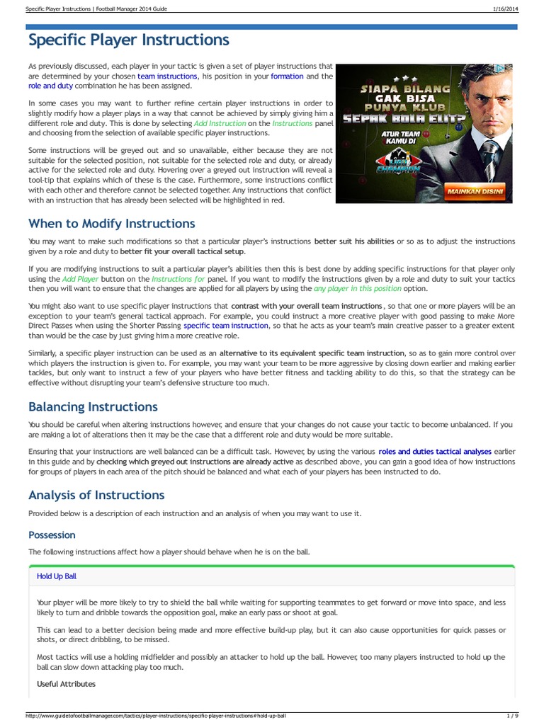 Specific Player Instructions Football Manager 2014 Guide | PDF ...