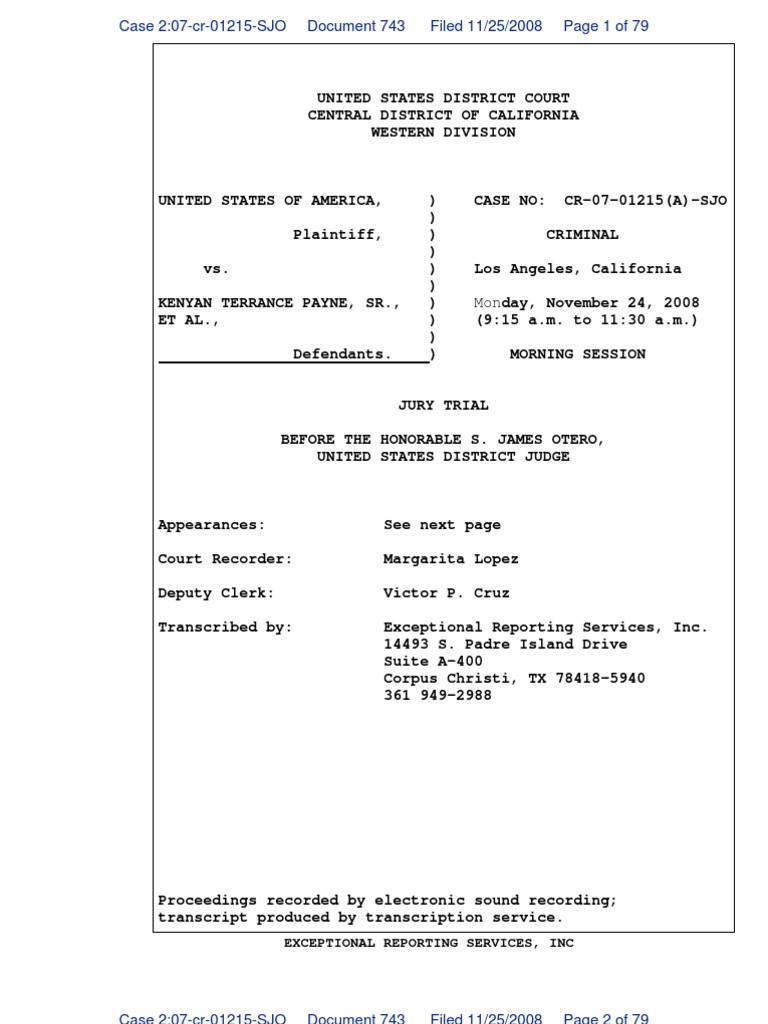 "US v. Payne Court Transcript 11/24/08" | PDF | Courtroom | Judge